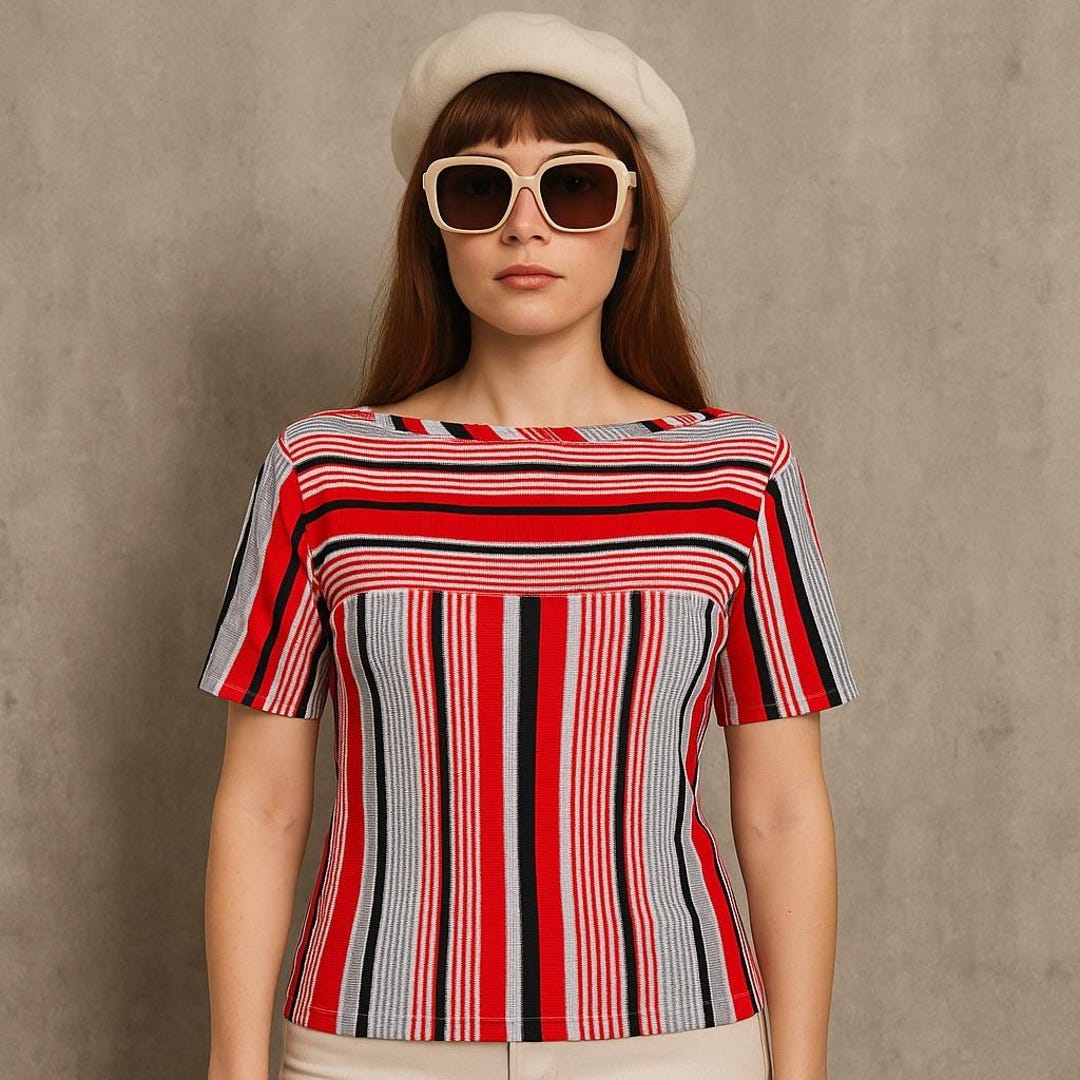 Lane Bryant Tall Shop 70s Striped Rib Knit Top Red Black White Vintage ...
