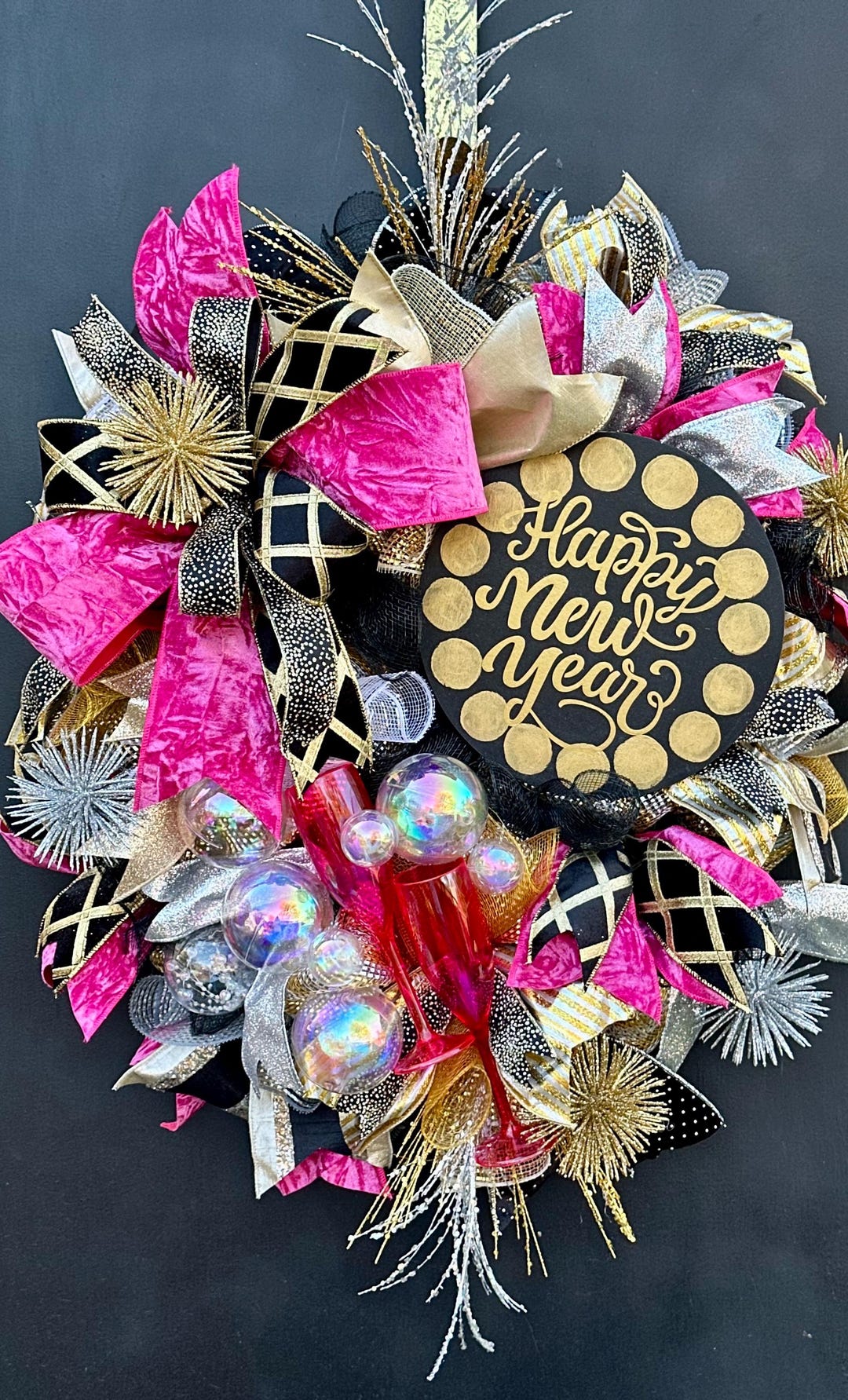 Happy New Year Wreath, New Year's Eve Party Decoration, New Year Front ...