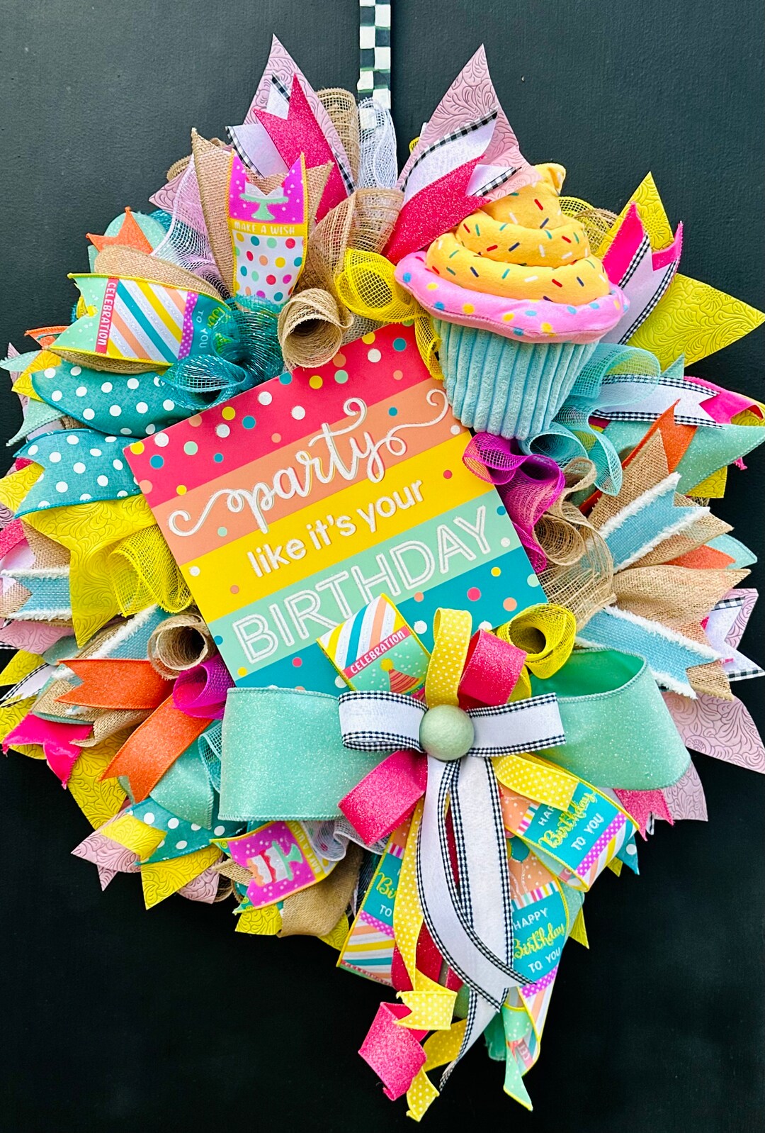 Happy Birthday Party Wreath, Birthday Cake Wreath, Birthday Party Decor ...