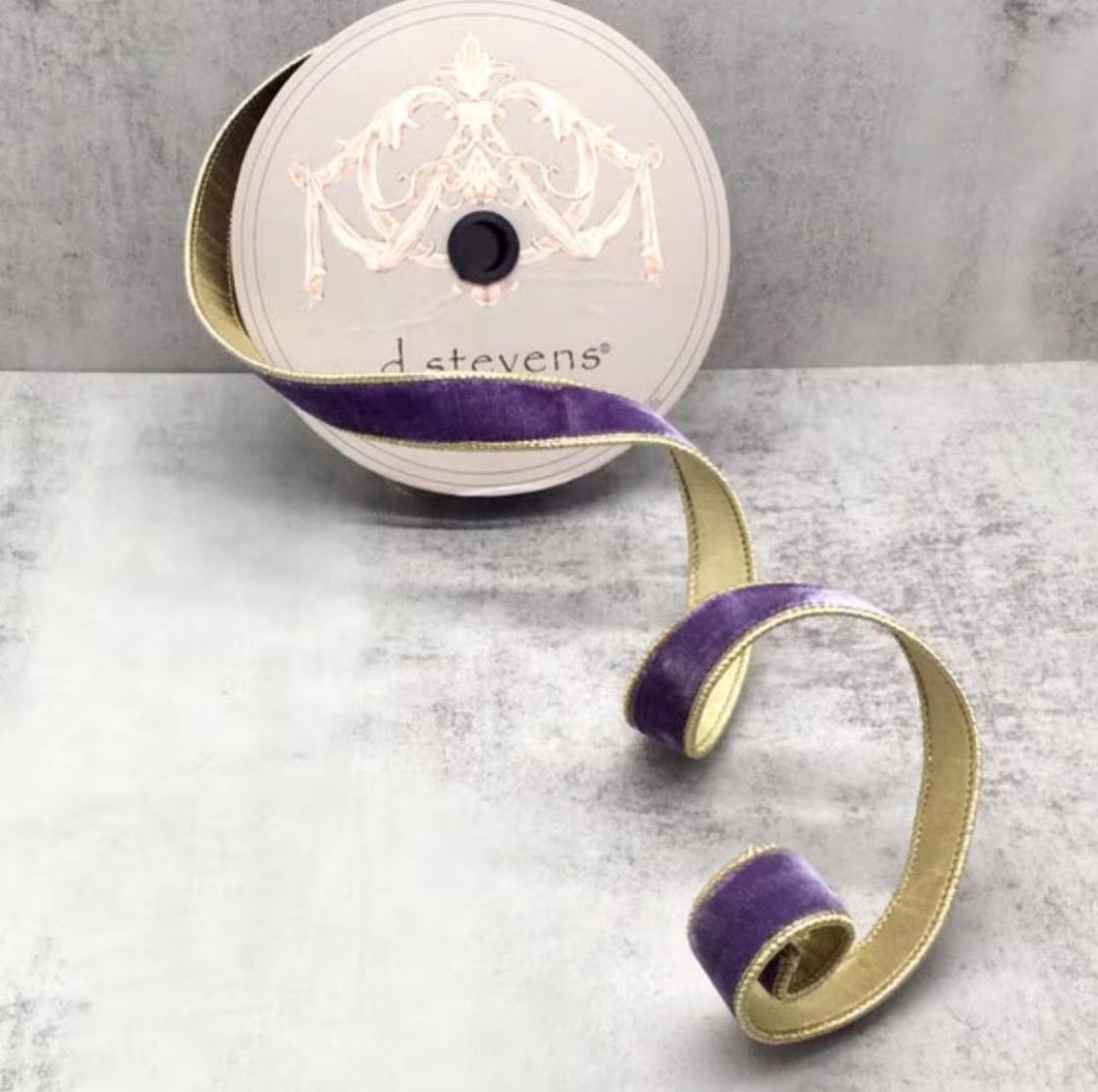 1 Inch Lush Violet Purple Velvet Wired Ribbon, Designer D Stevens ...