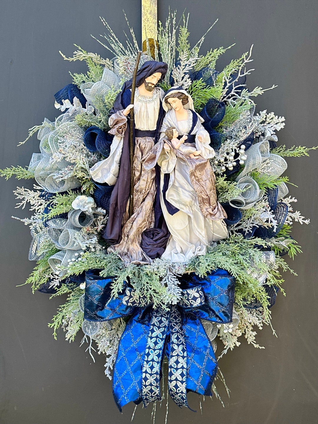 Christmas Nativity Wreath for Front Door, Religious Christmas Decor ...
