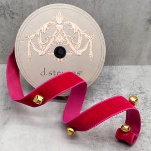 1.5 Inch Hot Pink Velvet Christmas Wired Ribbon With Bells, D Stevens ...
