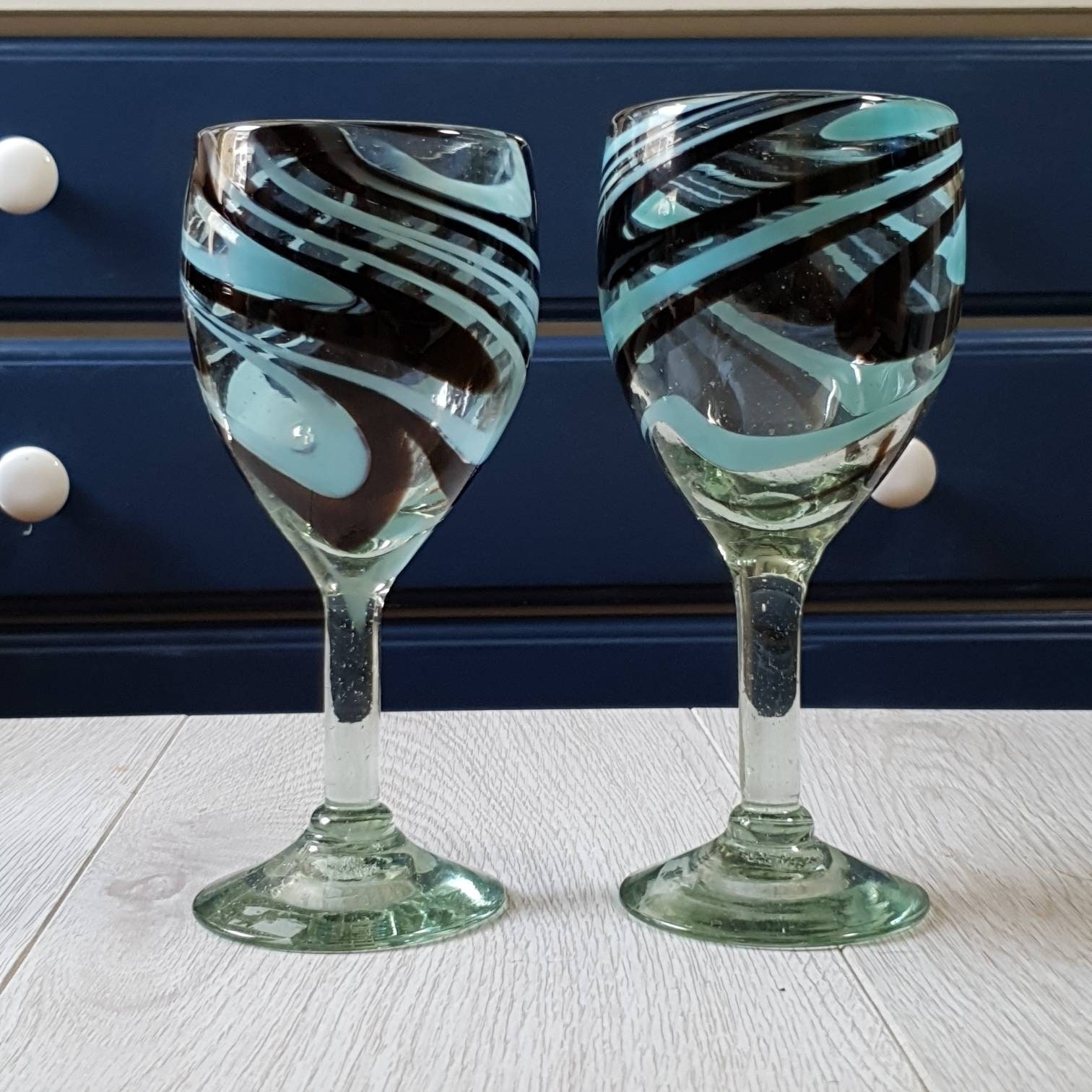 Arte Deco Edition -turquoise Wine Glass - Mexican Wine Glass (set of ...