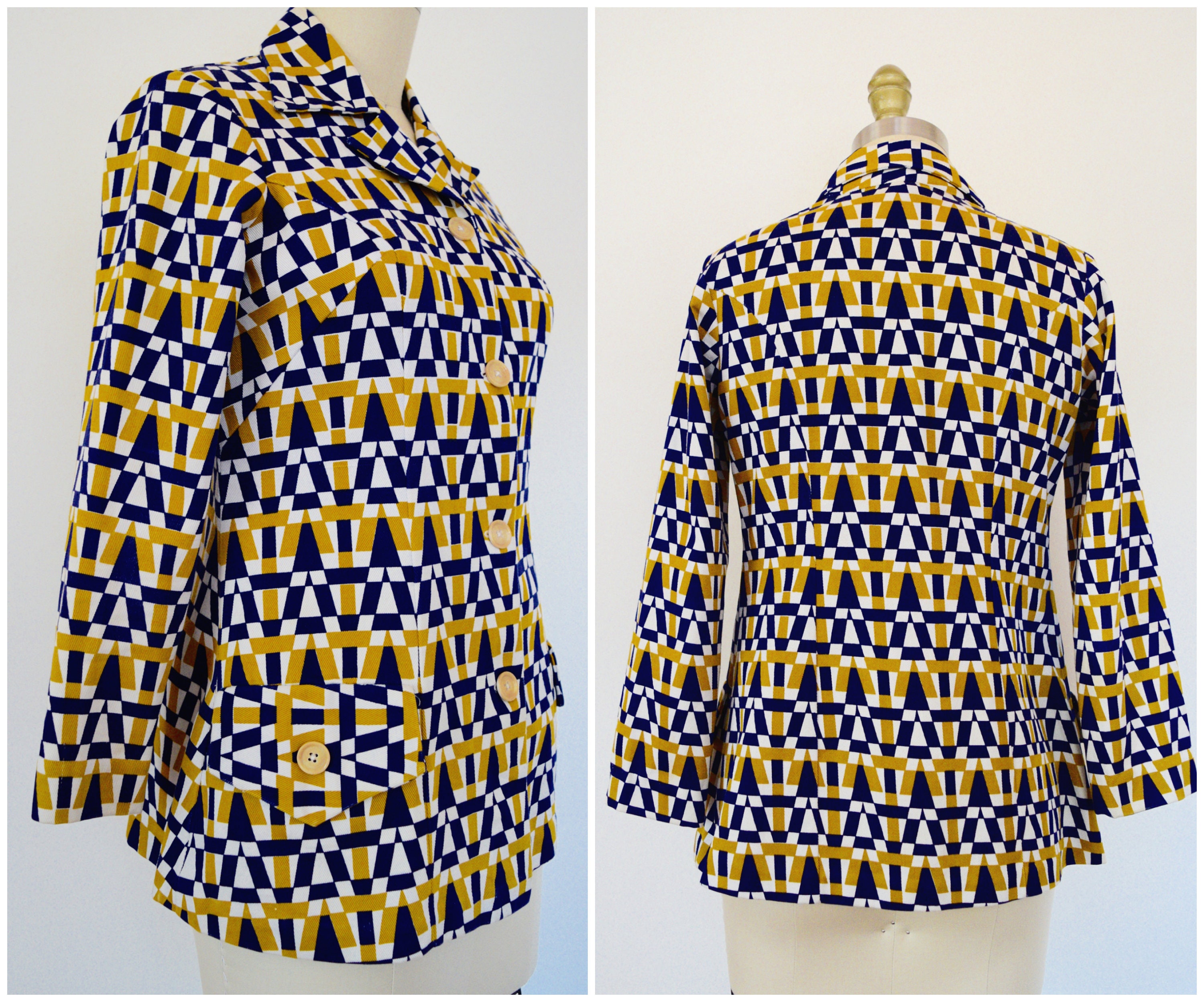 Vintage 60s 70s Mod Jacket/ Midcentury Modern Geometric Print Blazer ...