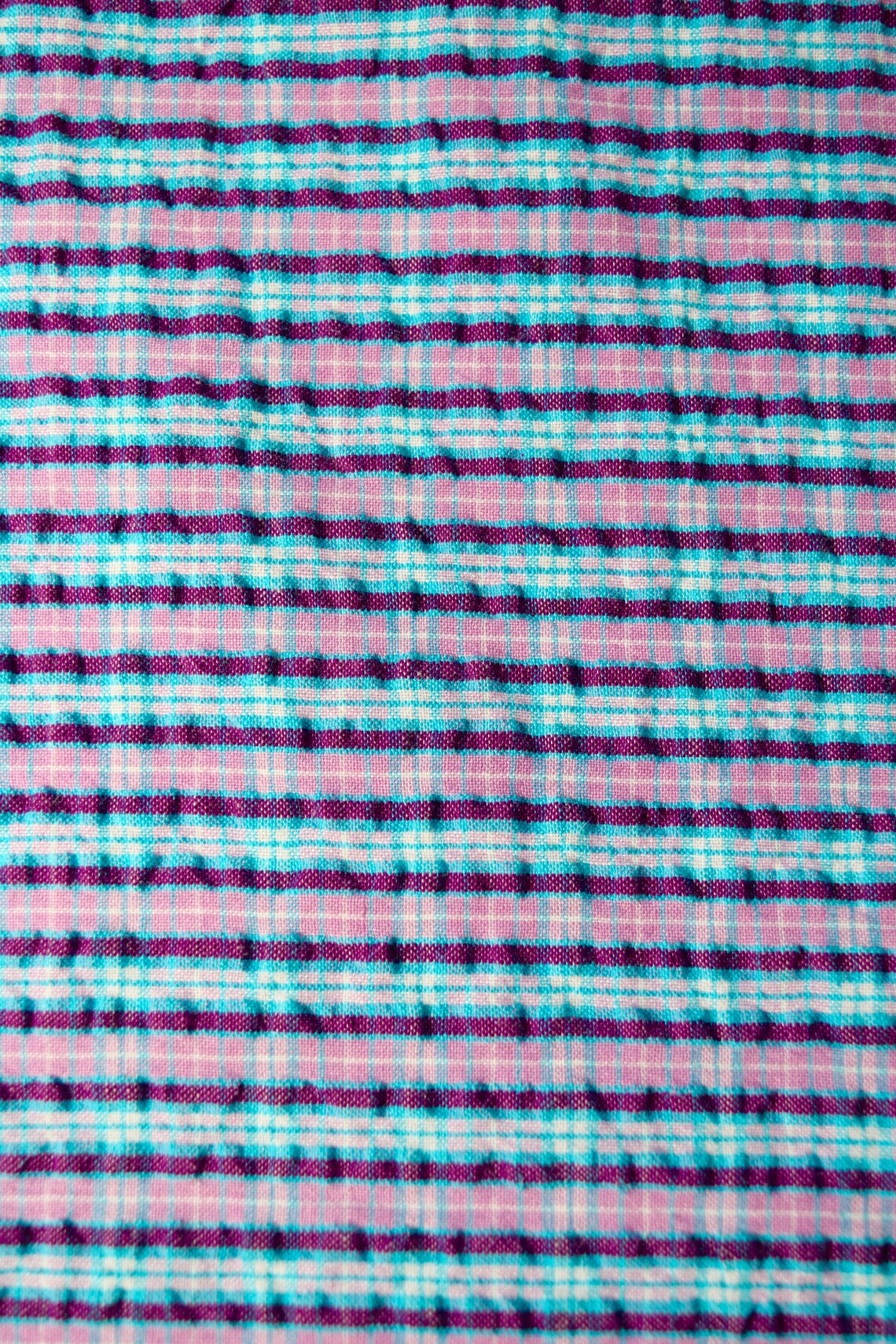 Blue Plaid Seersucker Fabric Remnant/ 60s Vintage Turquoise & - Etsy