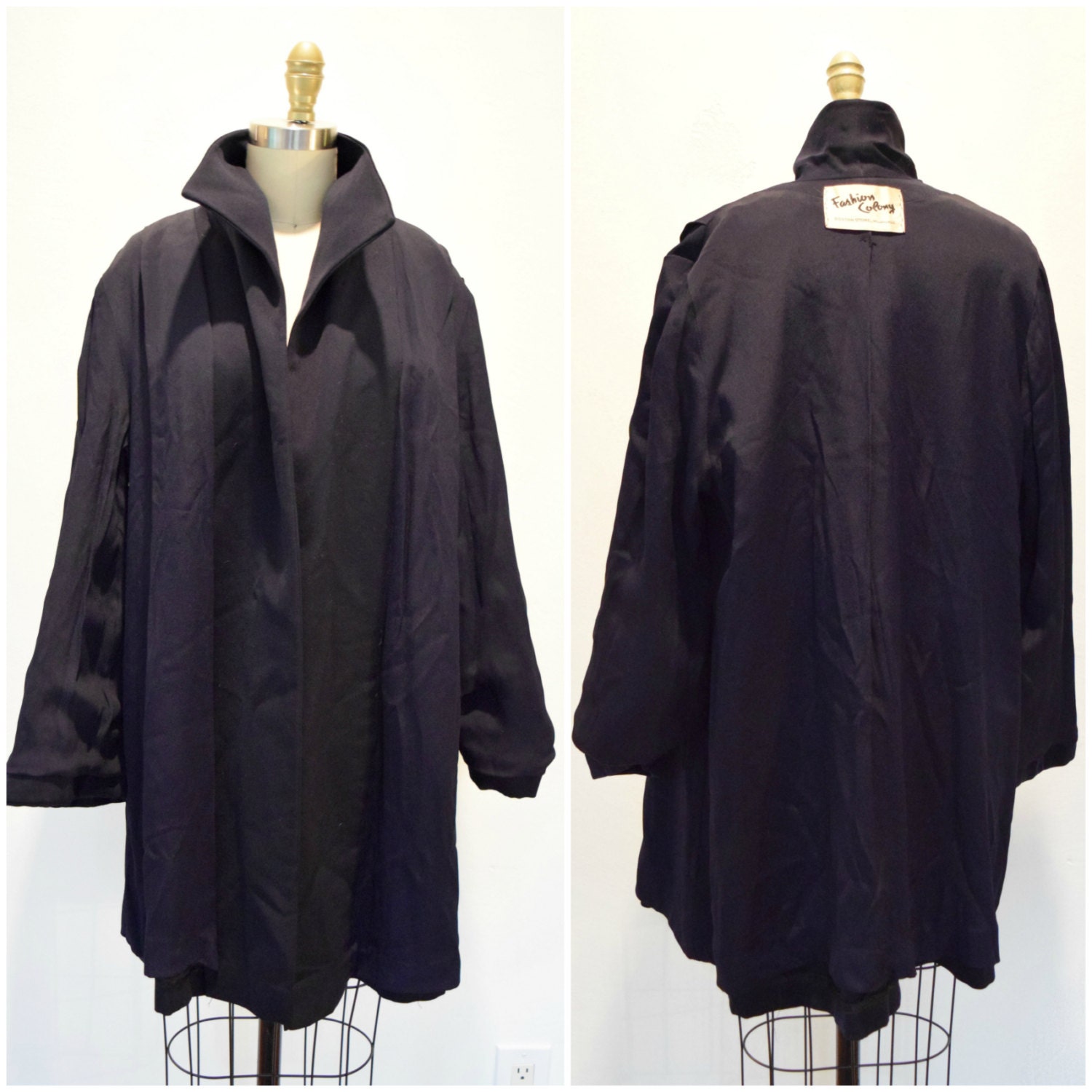 1940s-50s Navy Blue Vintage Swing Coat/ Mrs. Maisel Gabardine A-line ...