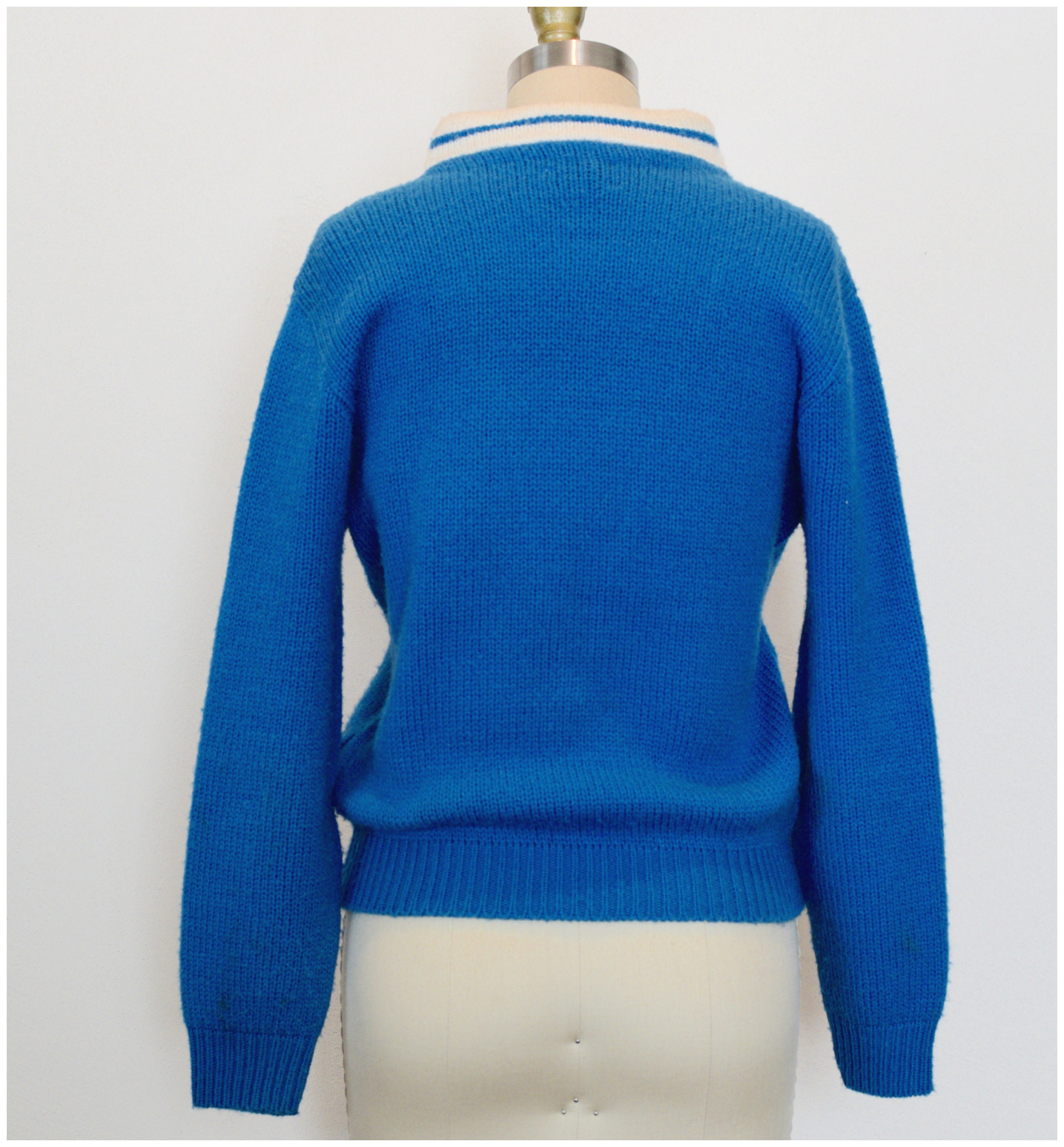 Suéter Rockabilly vintage / Suéter Mod de cuello simulado azul y blanco ...