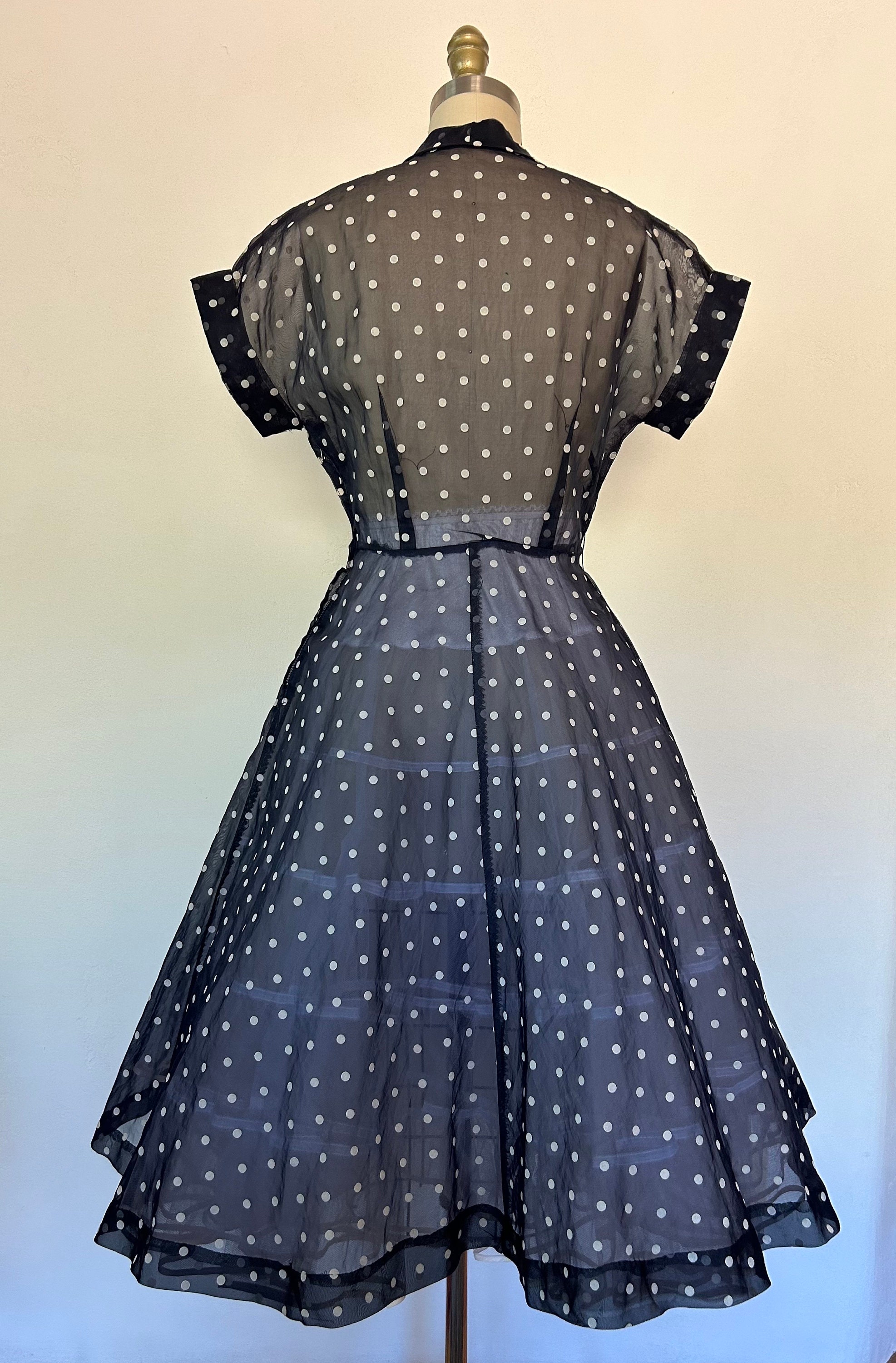 1950s Vintage Navy Blue Polka Dot Fit and Flare Dress - Etsy