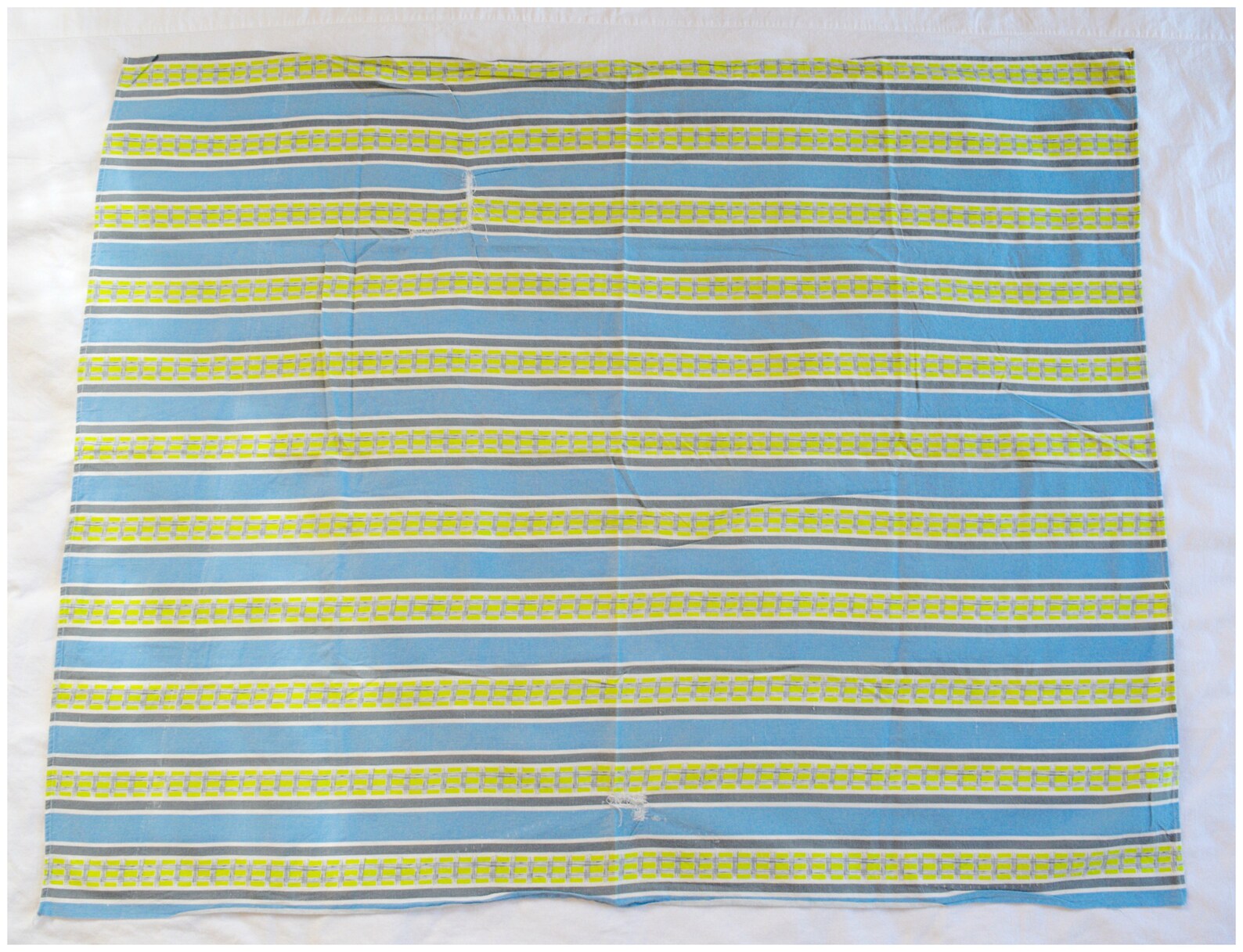 Blue + Lime Striped Fabric/ 1930s 40s Vintage Feedsack/ Midcentury Mod ...