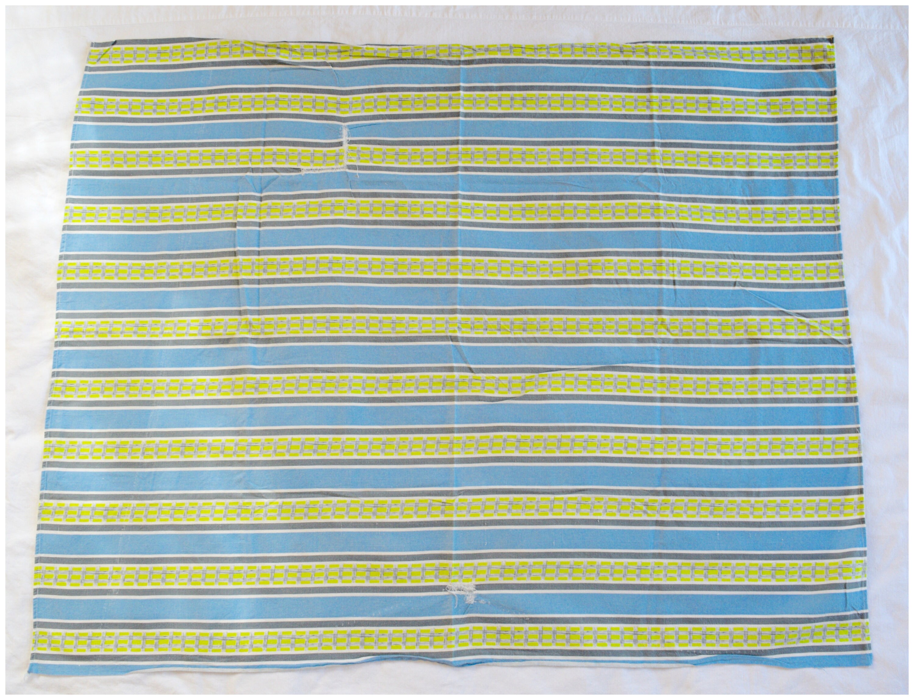 Blue + Lime Striped Fabric/ 1930s 40s Vintage Feedsack/ Midcentury Mod ...