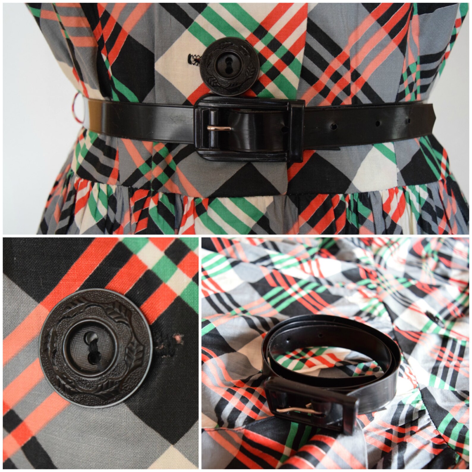 1940s Vintage Dress/ 40s Plaid Cotton Day Dress/ Mary Kirk Tea Length ...