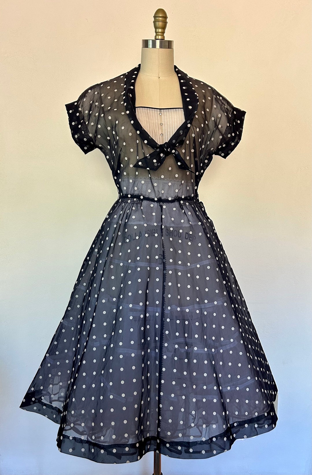1950s Vintage Navy Blue Polka Dot Fit and Flare Dress - Etsy