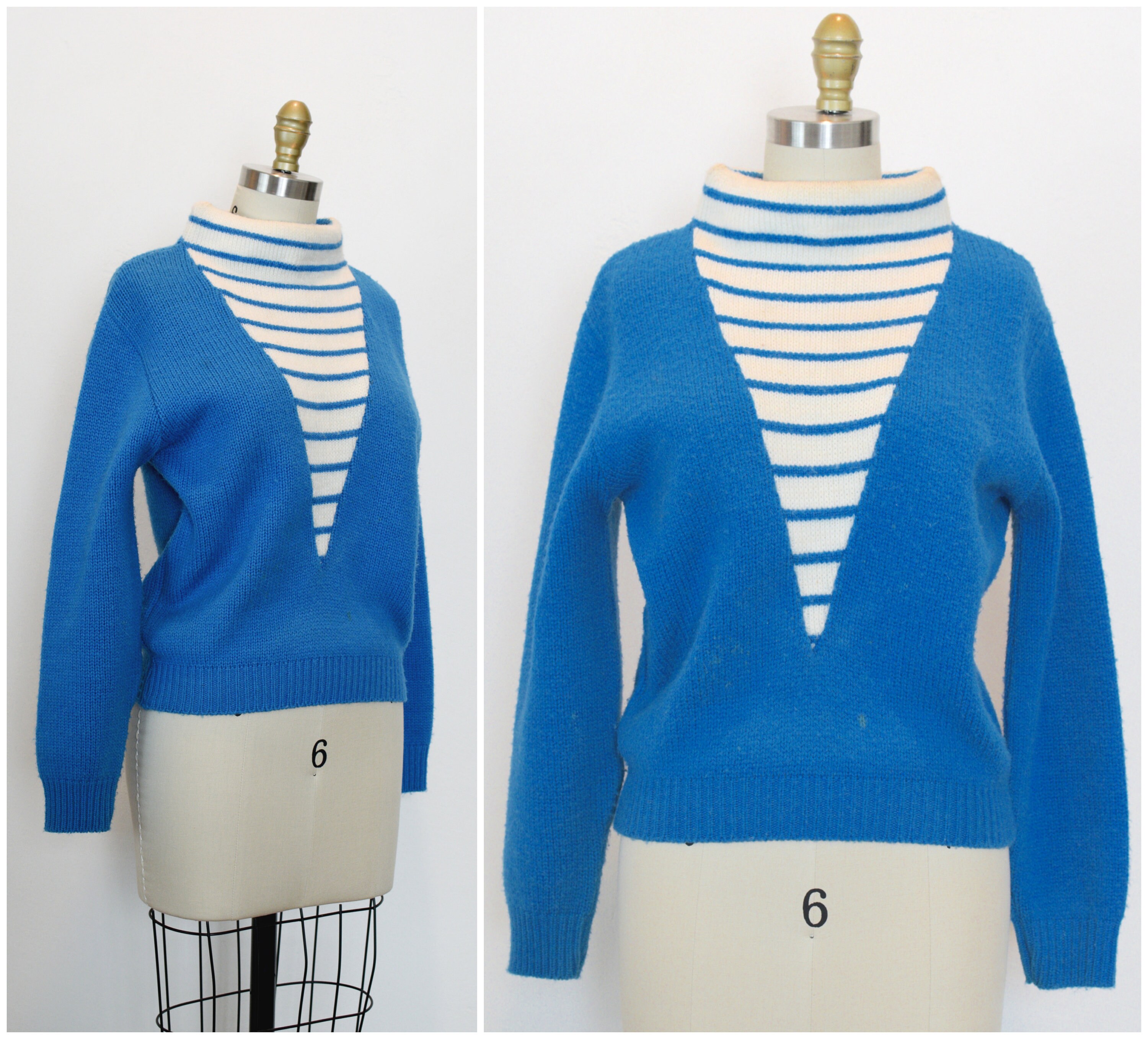 Suéter Rockabilly vintage / Suéter Mod de cuello simulado azul y blanco ...