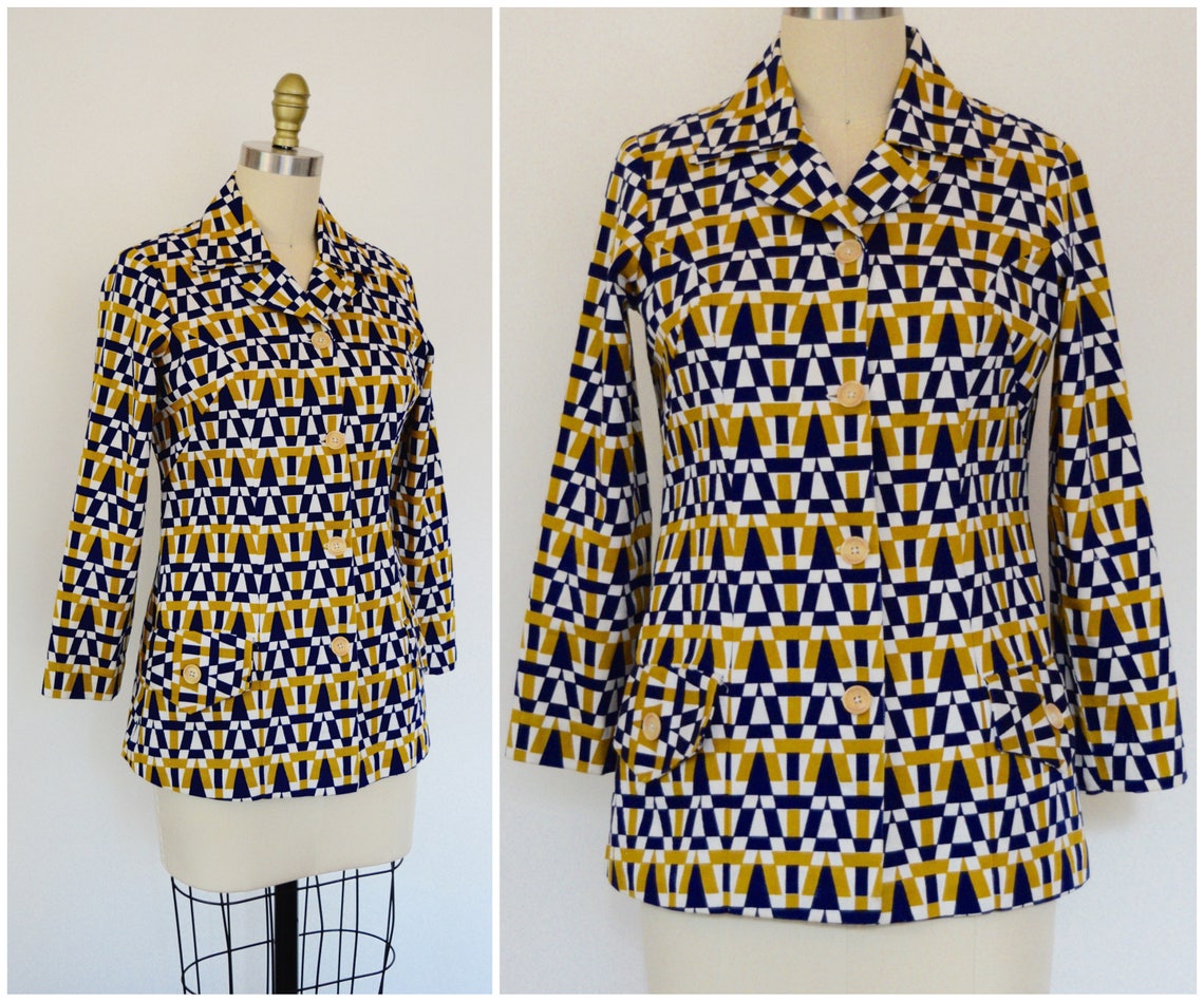 Vintage 60s 70s Mod Jacket/ Midcentury Modern Geometric Print Blazer ...