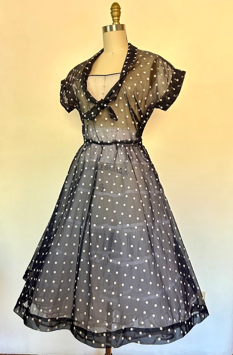 1950s Vintage Navy Blue Polka Dot Fit and Flare Dress - Etsy