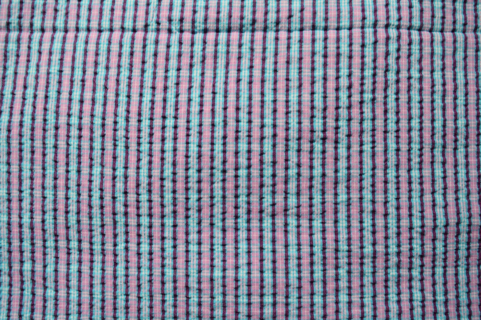 Blue Plaid Seersucker Fabric Remnant/ 60s Vintage Turquoise & Purple ...
