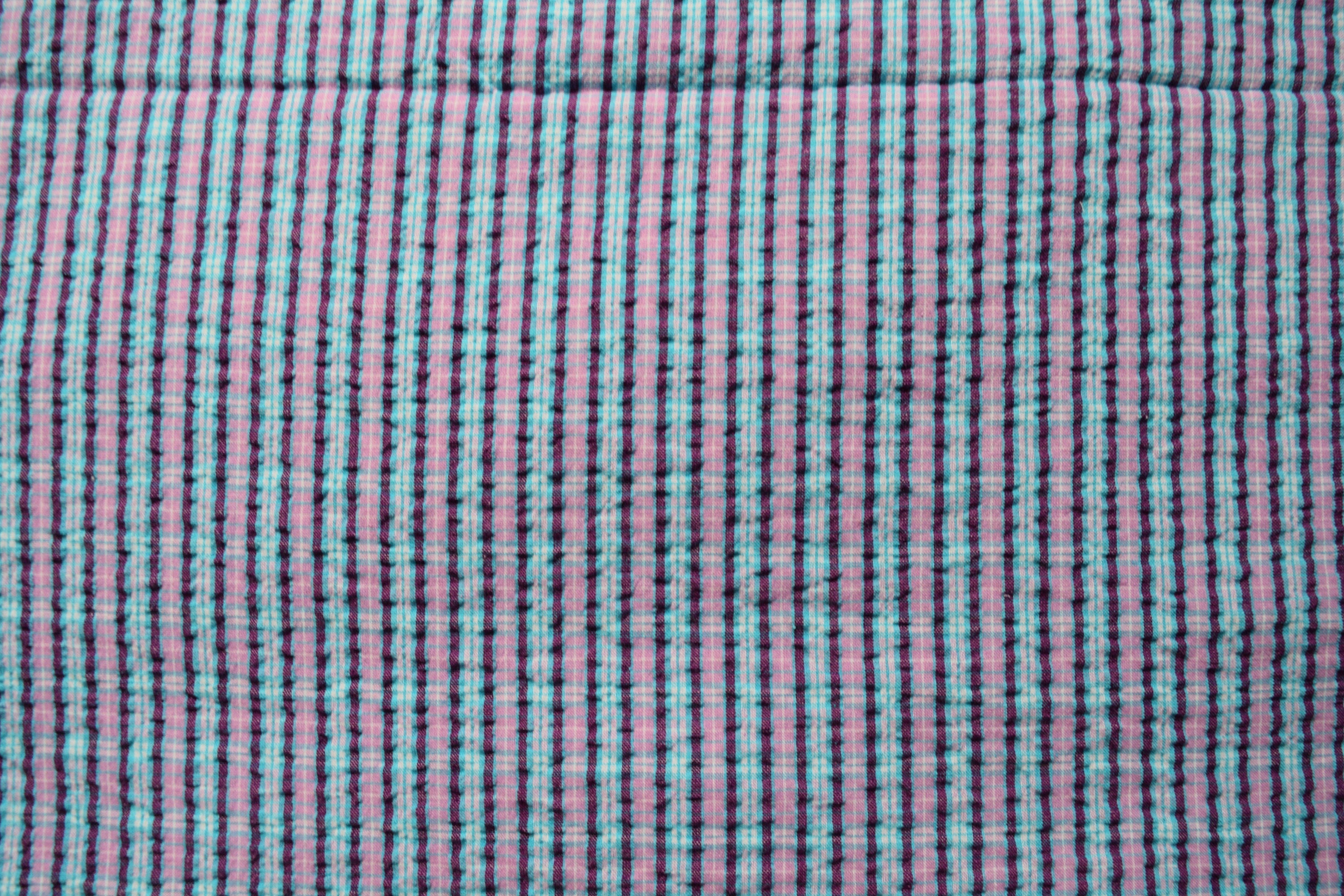 Blue Plaid Seersucker Fabric Remnant/ 60s Vintage Turquoise & Purple ...