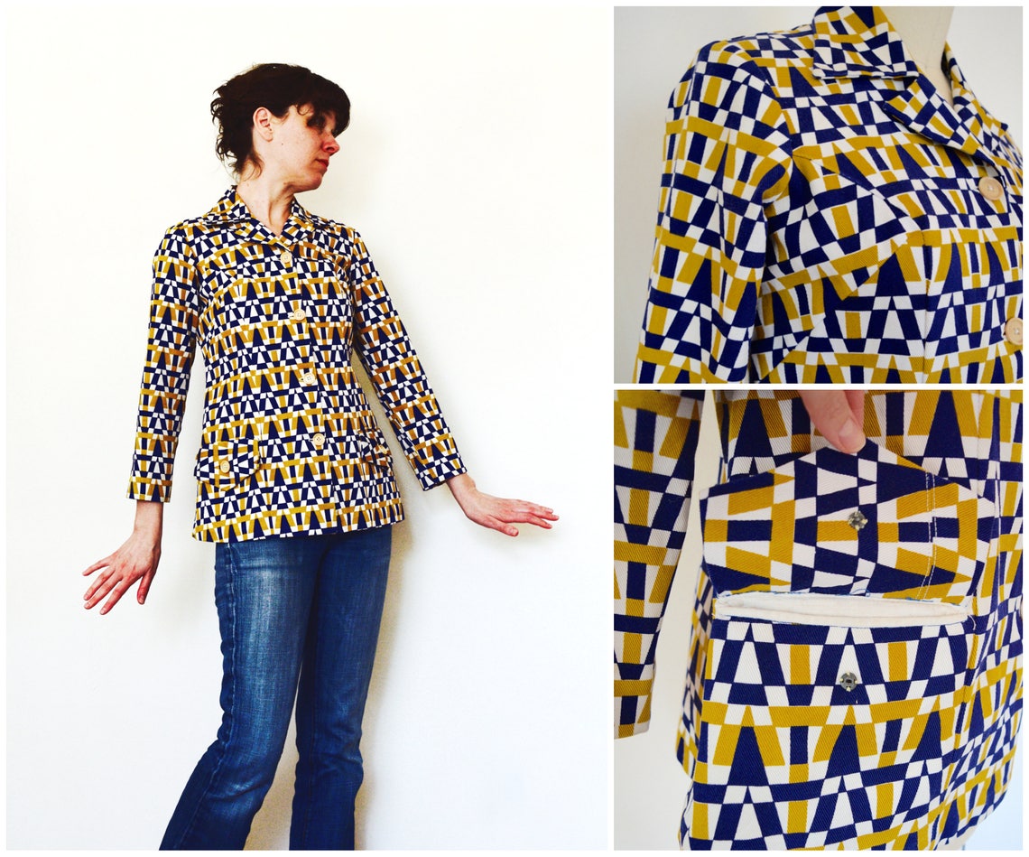 Vintage 60s 70s Mod Jacket/ Midcentury Modern Geometric Print Blazer ...
