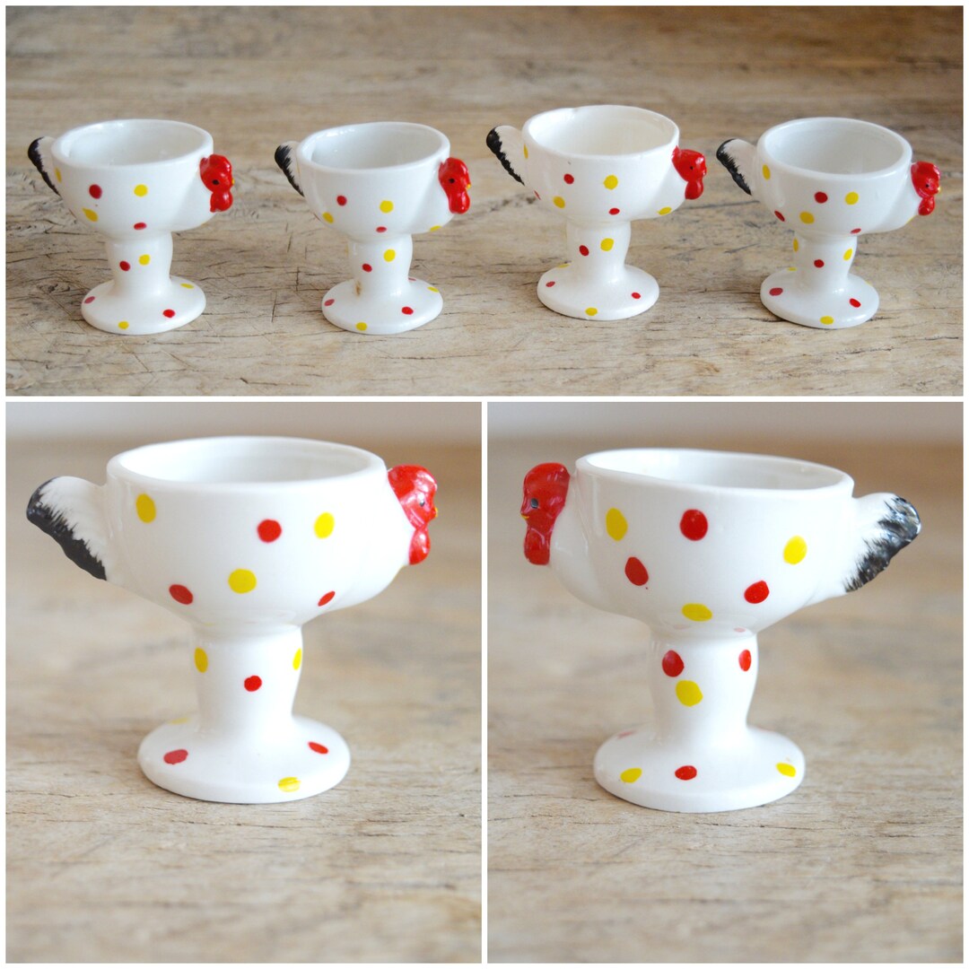 Vintage Chicken Egg Cups/ Set of 4 Hand-painted Ceramic Egg Cups ...