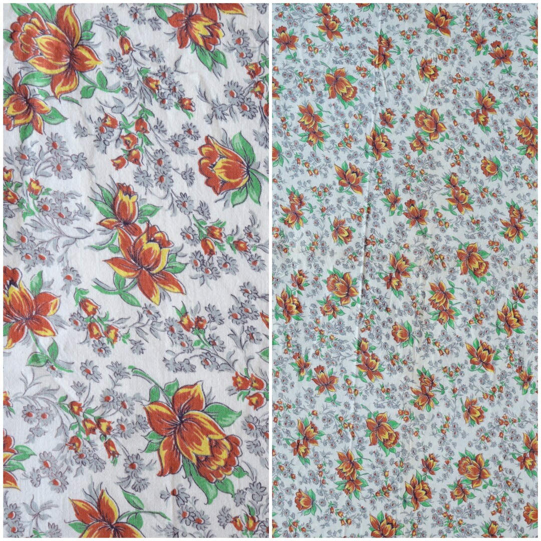 Floral Feedsack Fabric/ 1940s 50s Vintage Floral Prairie Print Flour ...