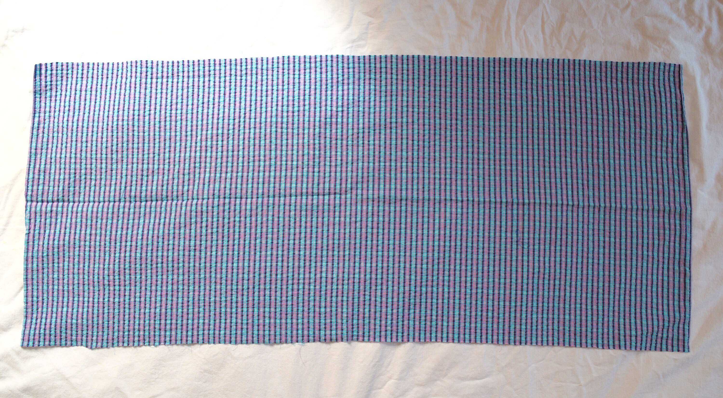 Blue Plaid Seersucker Fabric Remnant/ 60s Vintage Turquoise & Purple ...