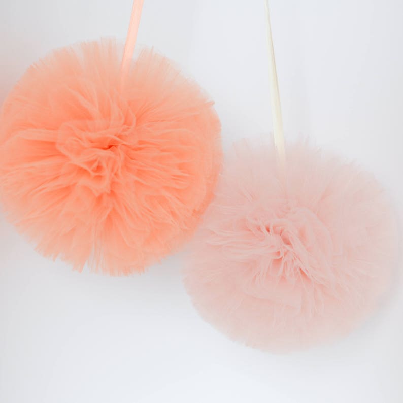 Peach Tulle Pom Poms / Wedding Party Decorations / Girls Birthday Party ...