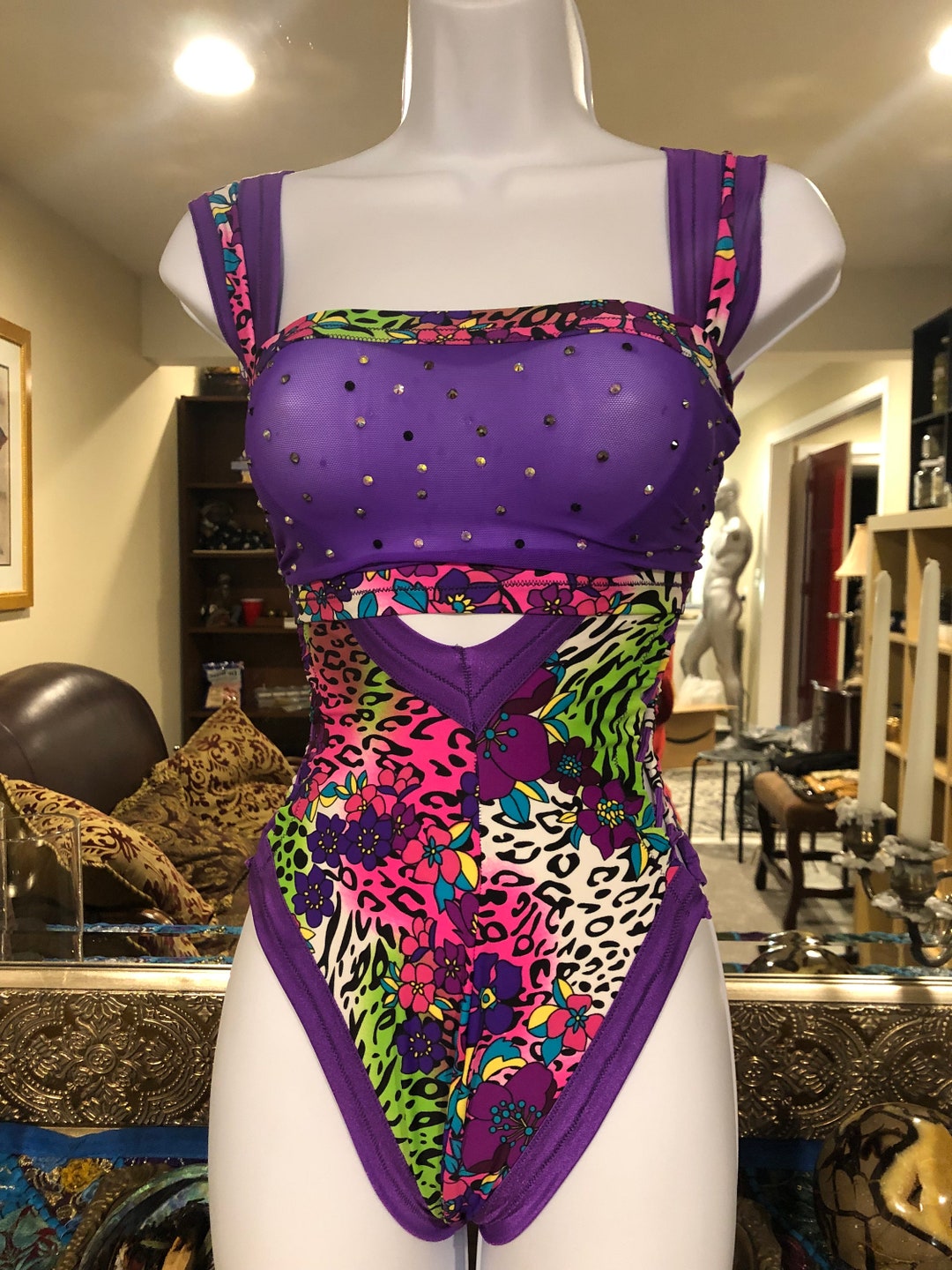 Swimsuit, 2pc, Multi Color, Shear Fabric With Rhinestones, Bathing Suit ...