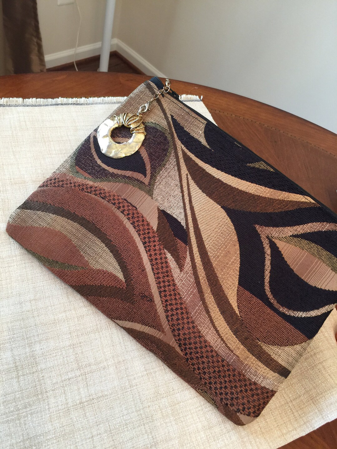 Boho Fabric Clutch: Brown & Gold Bohemian Purse - Etsy