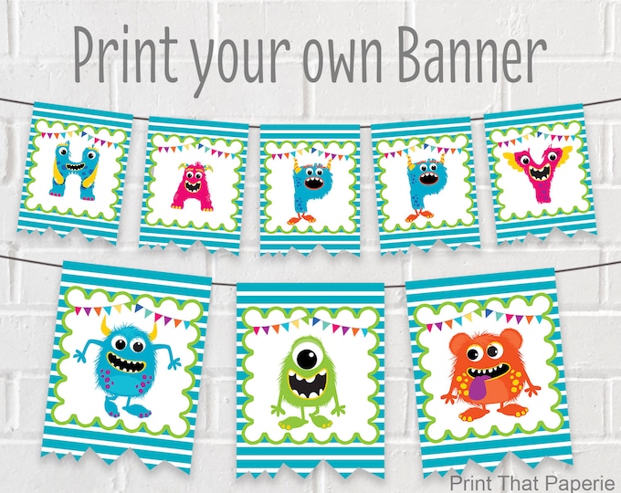 Instant Download Printable Monsters Banner Monsters Doors Banner ...