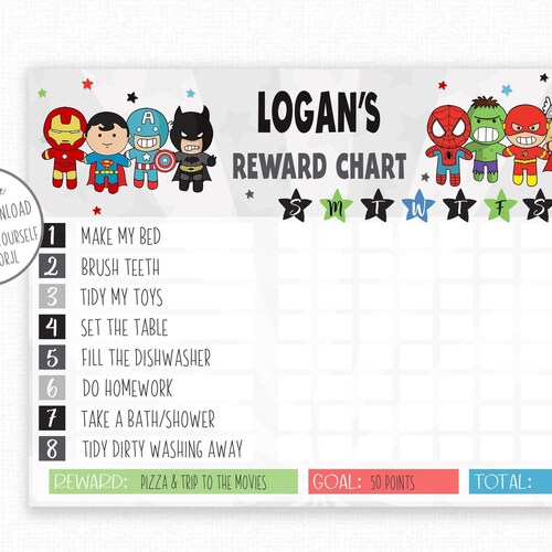 EDITABLE SUPERHERO Chore Chart Reward Chart Personalise the - Etsy Canada
