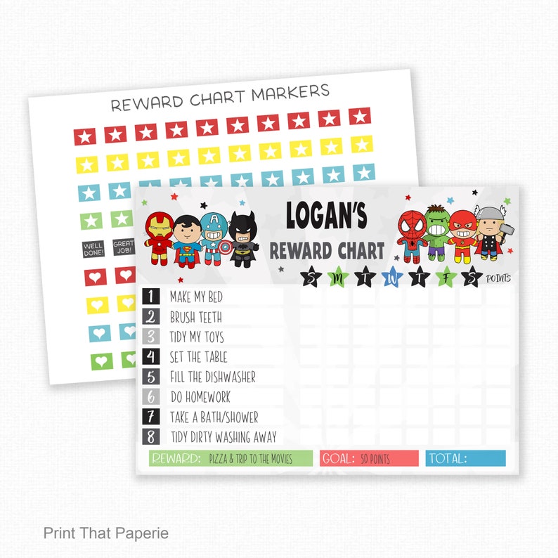 Editable Superhero Reward Chart | Kids Chore Behaviour Chart | Instant ...