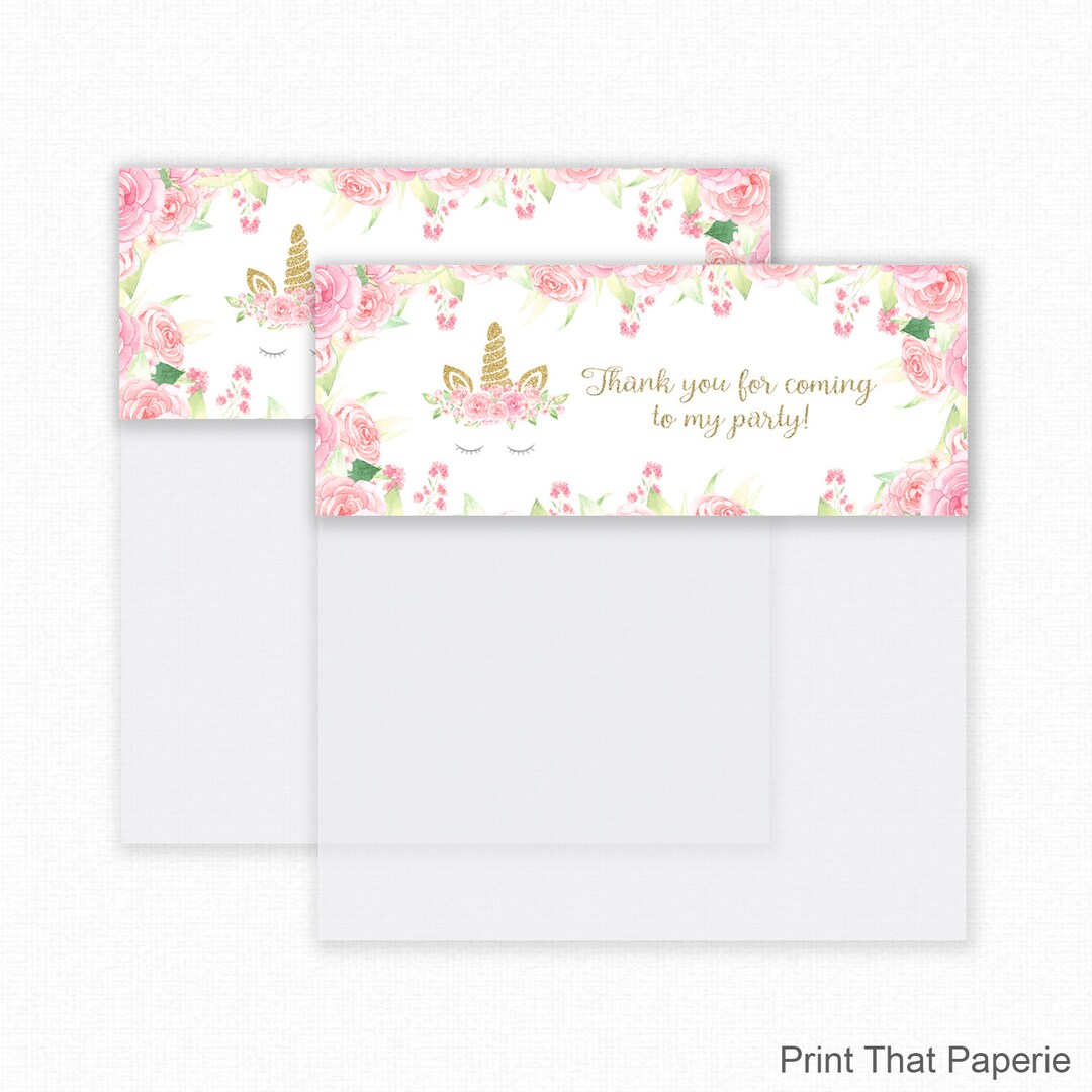 Unicorn Favor Treat Bag Toppers, Printable Floral Unicorn Favor Bag Toppers, Pink and Gold ...