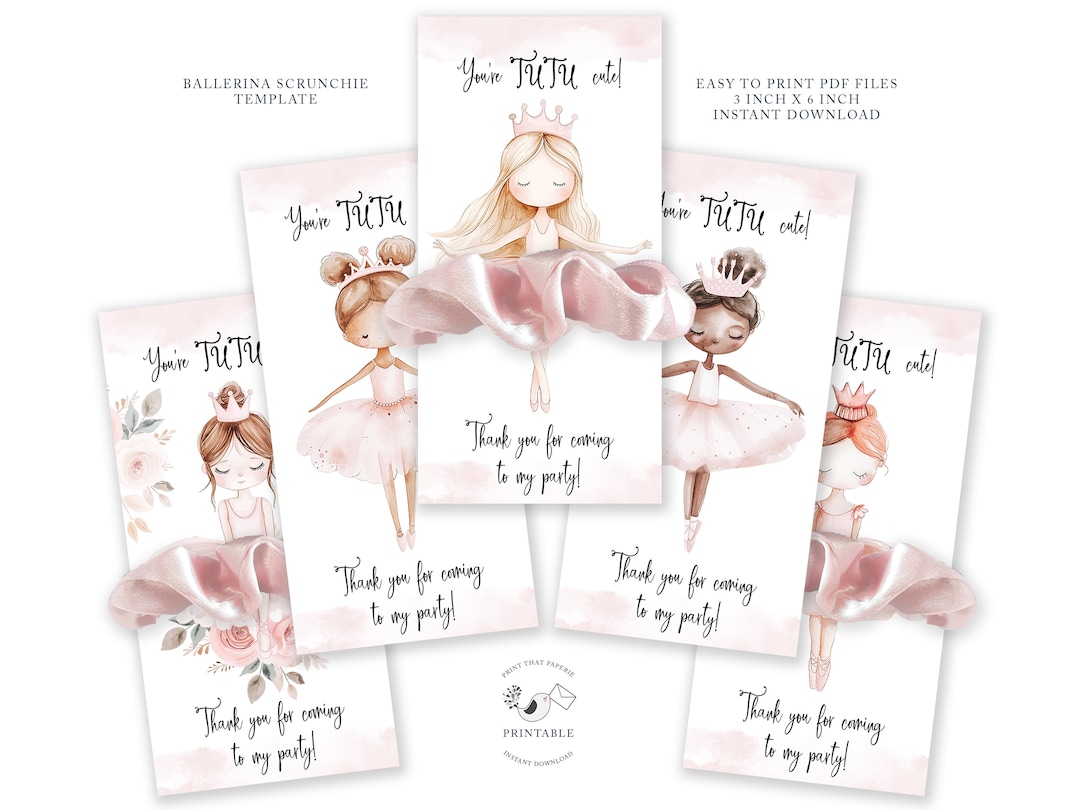 Ballerina Scrunchie Favor Card Template - Printable Instant Download ...