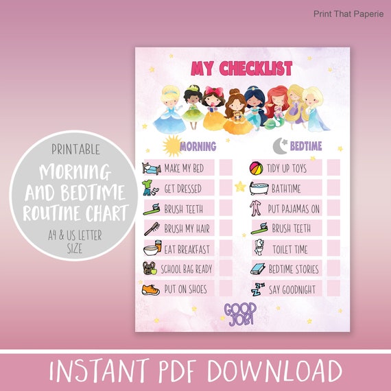 Kids Morning Bedtime Routine Charts | Printable Checklist | Instant ...
