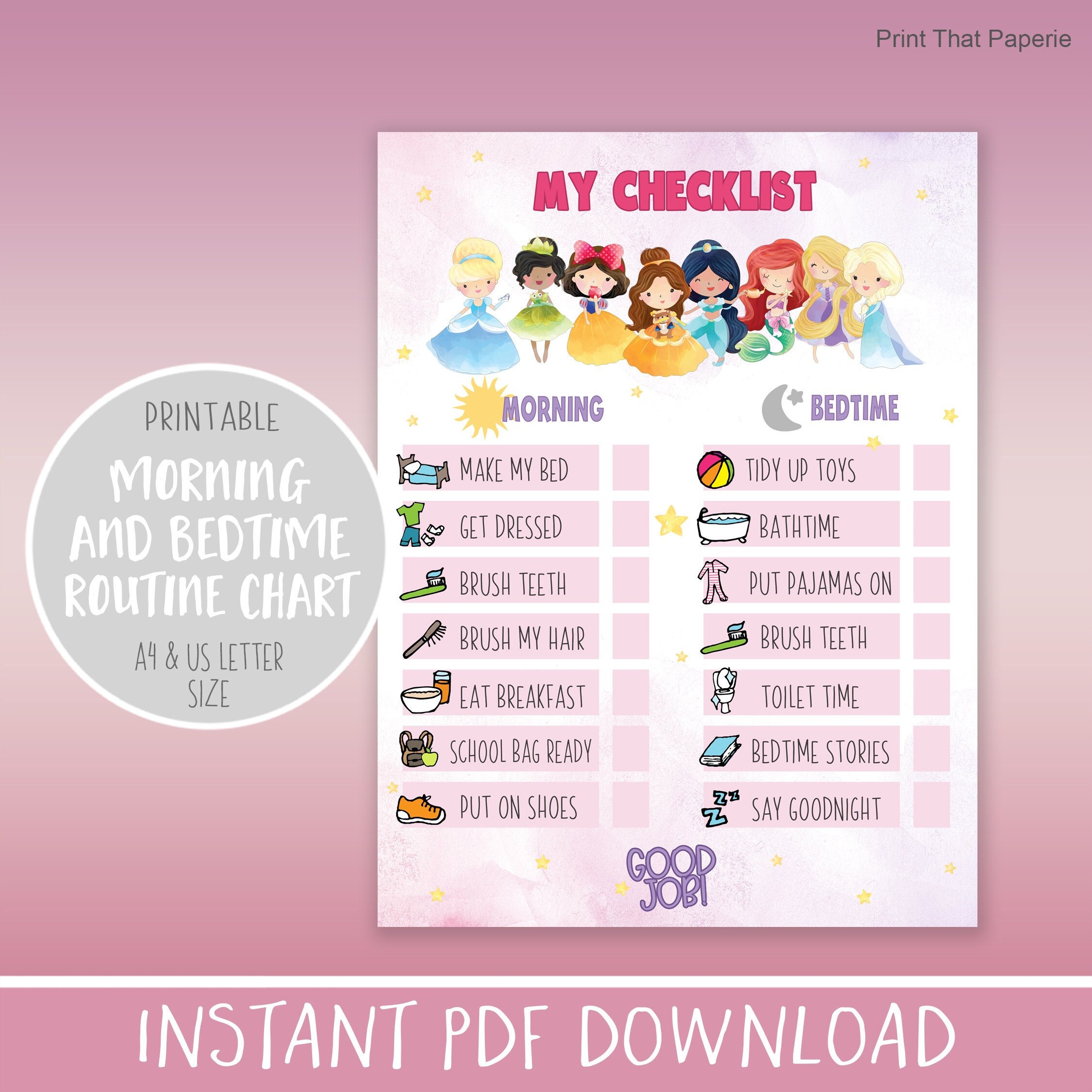 Kids Morning Bedtime Routine Charts Printable Checklist - Etsy