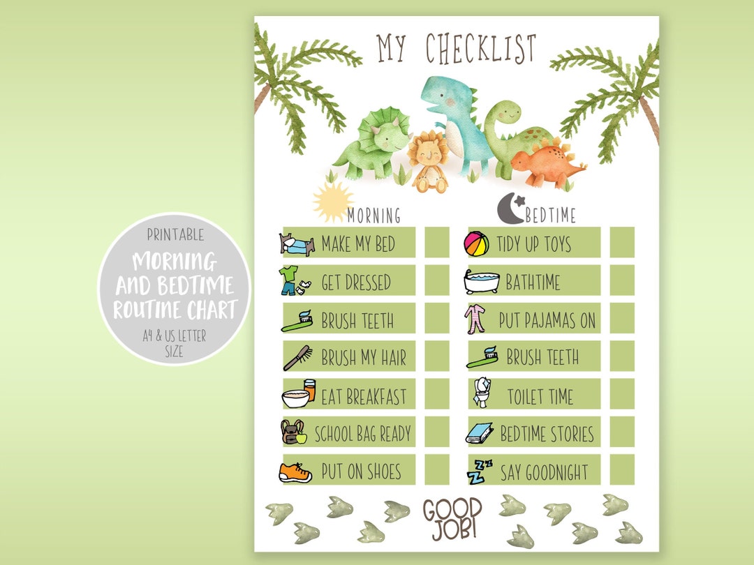 Kids Morning Bedtime Routine Charts | Printable Checklist | Instant ...