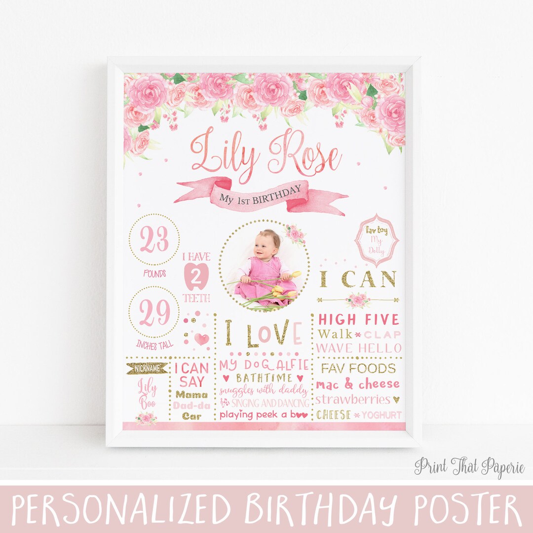 First Birthday Poster - Girl First Birthday - Floral First Birthday ...