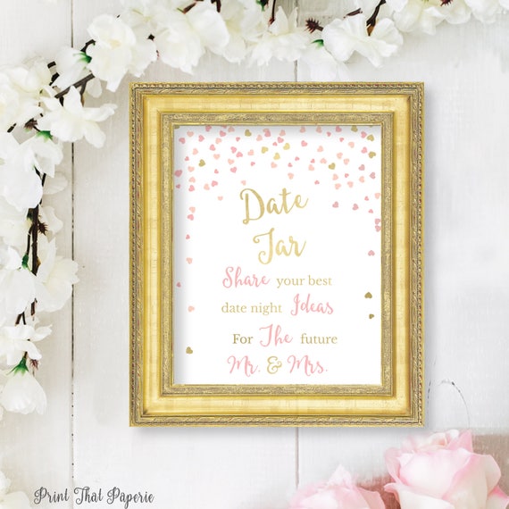 Bridal Shower Date Night Jar Sign - Pink and Gold Bridal Shower ...
