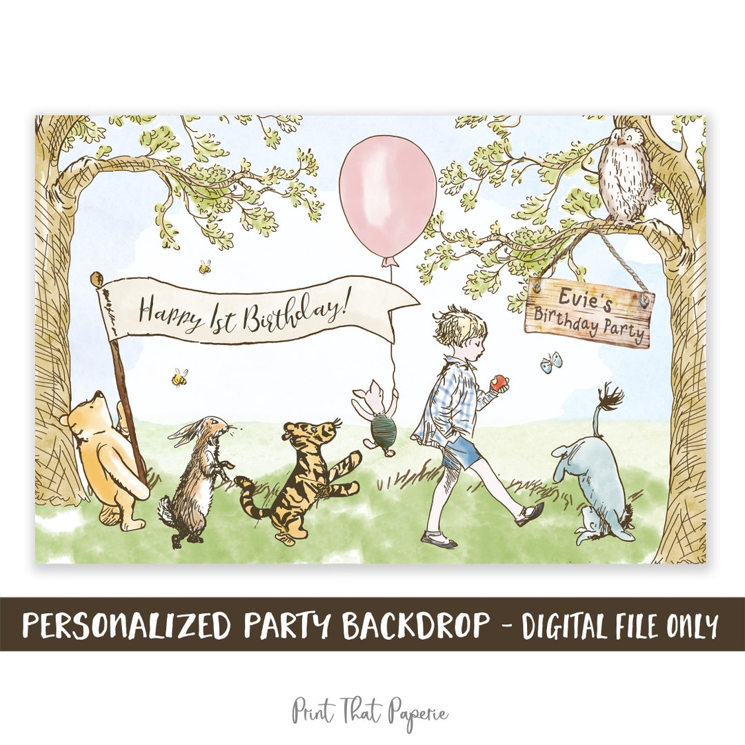 Winnie the Pooh Birthday Backdrop - First Birthday Backdrop - Winnie ...