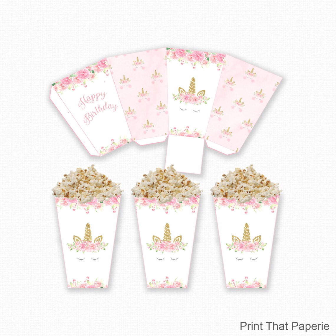 Unicorn Popcorn Box Unicorn Birthday Popcorn Box Printable - Etsy