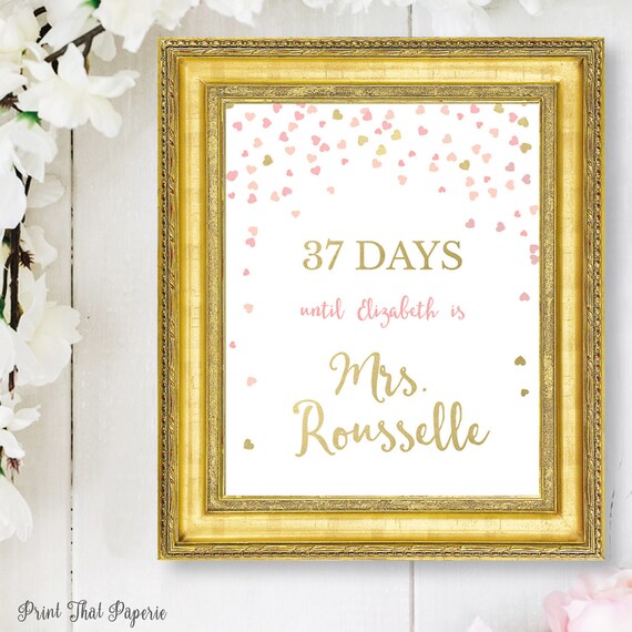 Bridal Shower Countdown Sign - Pink and Gold Bridal Shower Signs ...