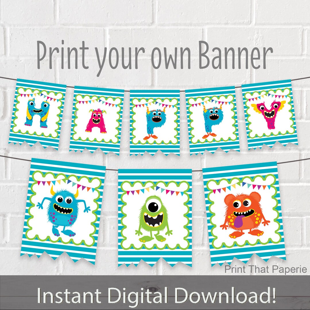 Monster Birthday Banner - Monster Party Banner - Monsters Birthday ...