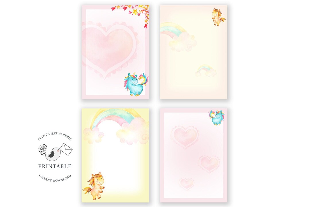 Unicorn Printable Writing Paper: Stationery Set (PDF) - Etsy