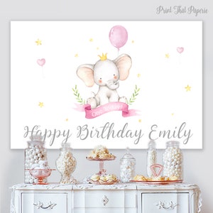 Elephant Birthday Backdrop - My First Birthday Backdrop - Printable ...