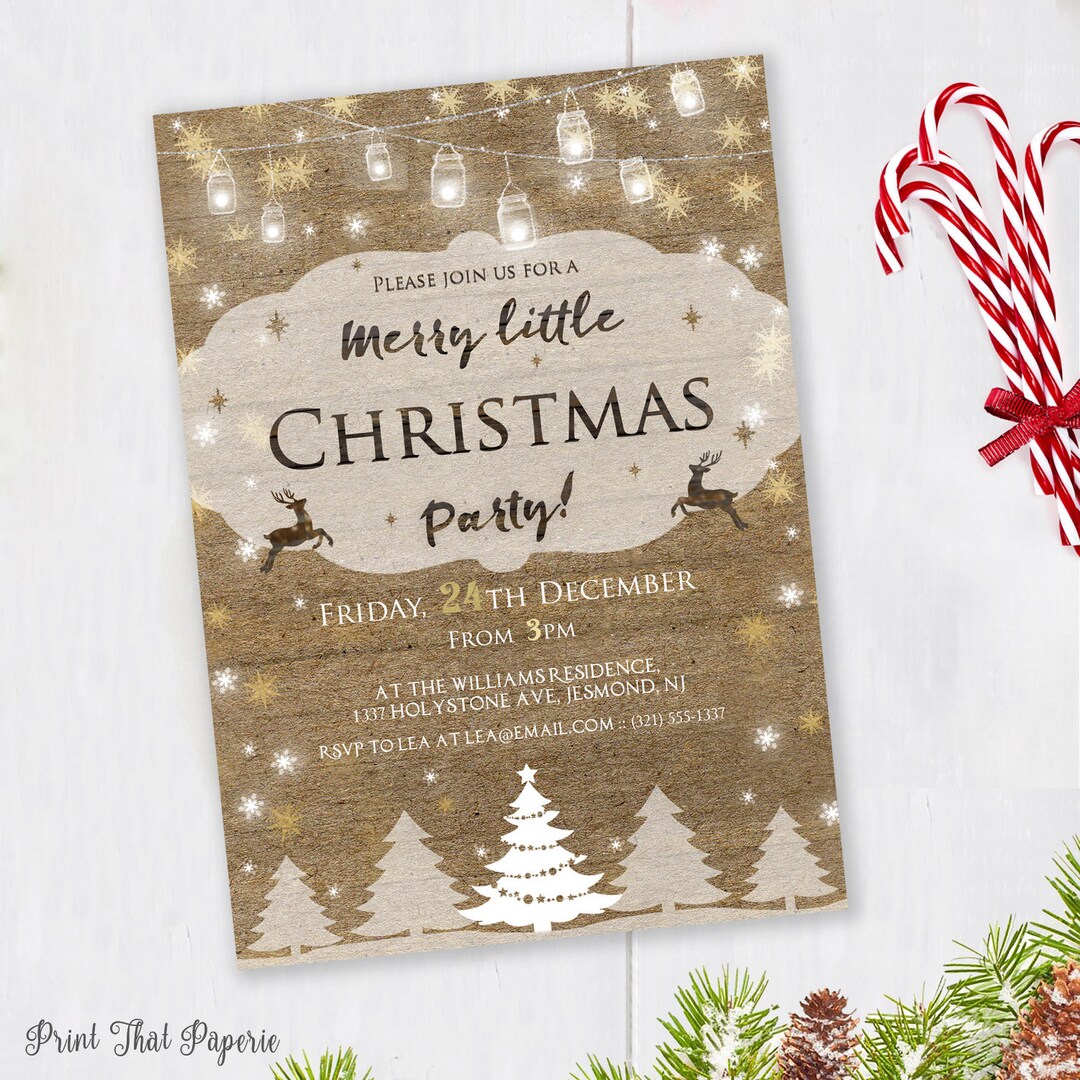 Christmas Party Invitation Rustic Invitation Holiday Invite Christmas ...