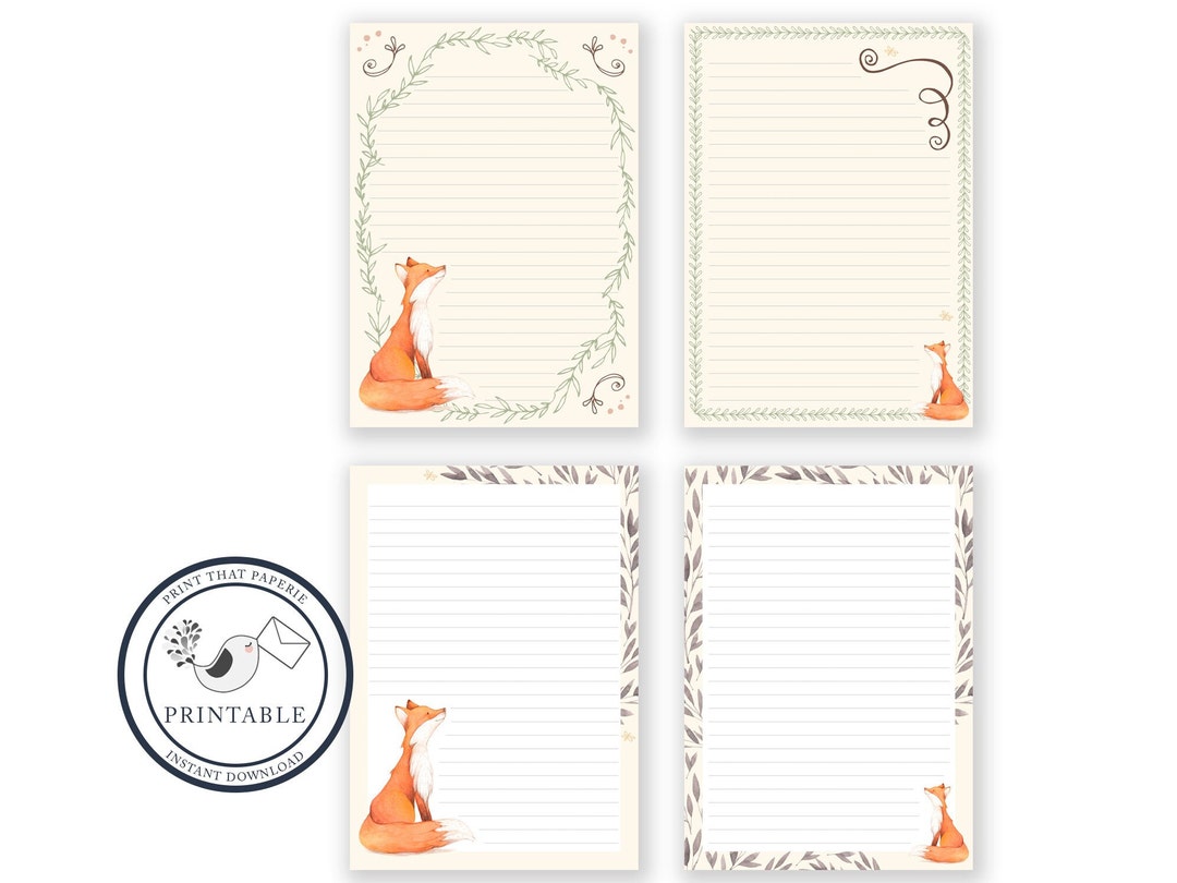 Fox Printable Writing Paper - Stationary Paper - Letter Writing Set ...
