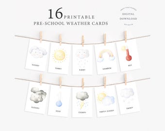 12 Weather Cards | Montessori Flashcards | Pre-school Cards | Rainbow ...