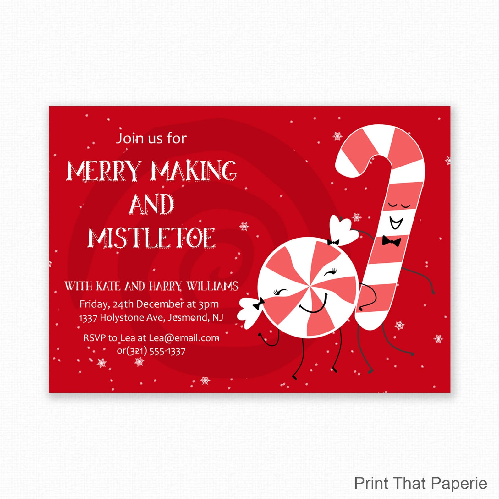 Christmas Party Invitation Candy Cane Invitation Holiday - Etsy