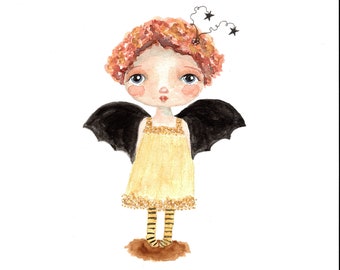 Watercolor Art Print Whimsical Girl Sunflower Wall Decor - Etsy