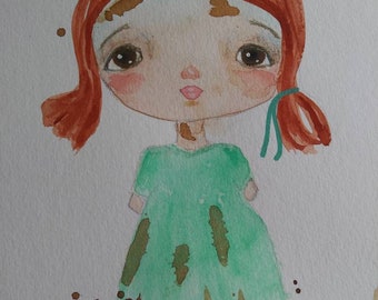 Watercolor Girl With Pigtails Painting Girl Wall Art. Girl Illustration ...